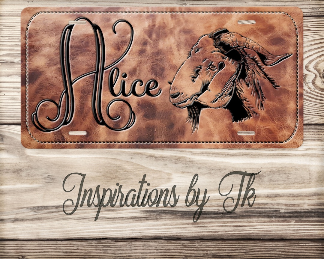Stitched Leather & Embossed Goat License Plate Design, Monogram Ready ...