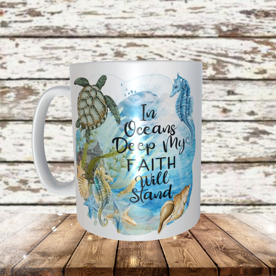In Oceans Deep My Faith Will Stand Design Beachy Scene | Etsy
