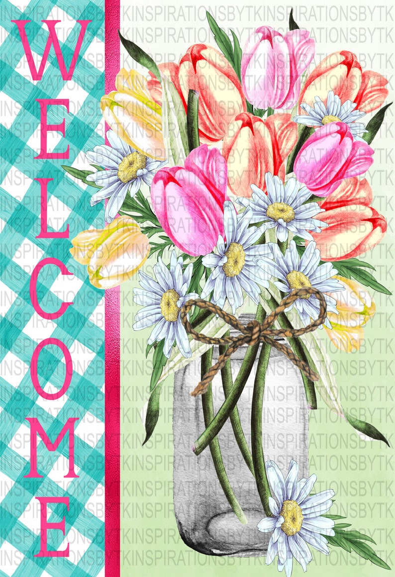 Welcome Tulips in Mason Jar Garden Flag Design Bright Spring - Etsy