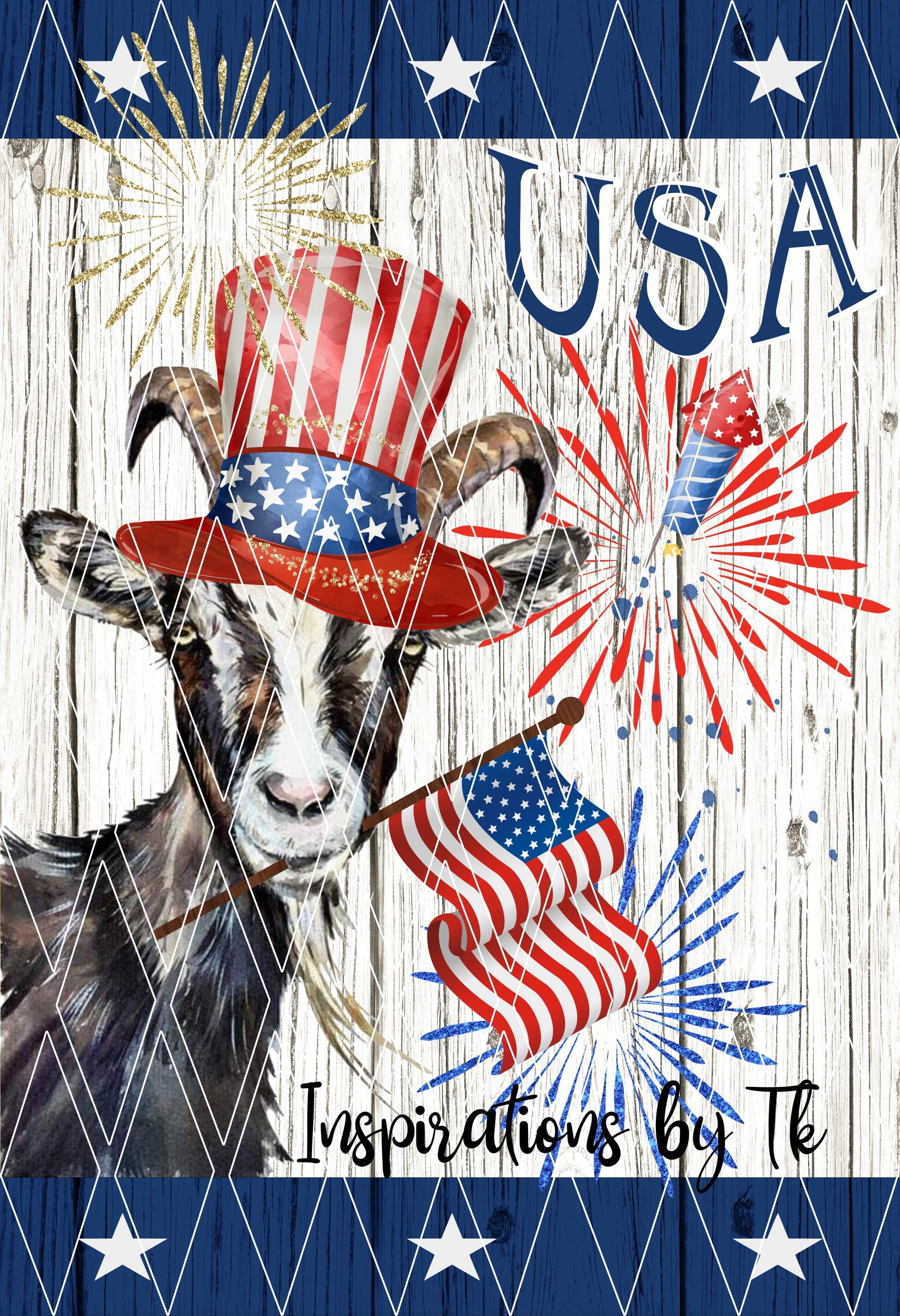 USA Goat & Fireworks Garden Flag Design Farmhouse 4th of July - Etsy