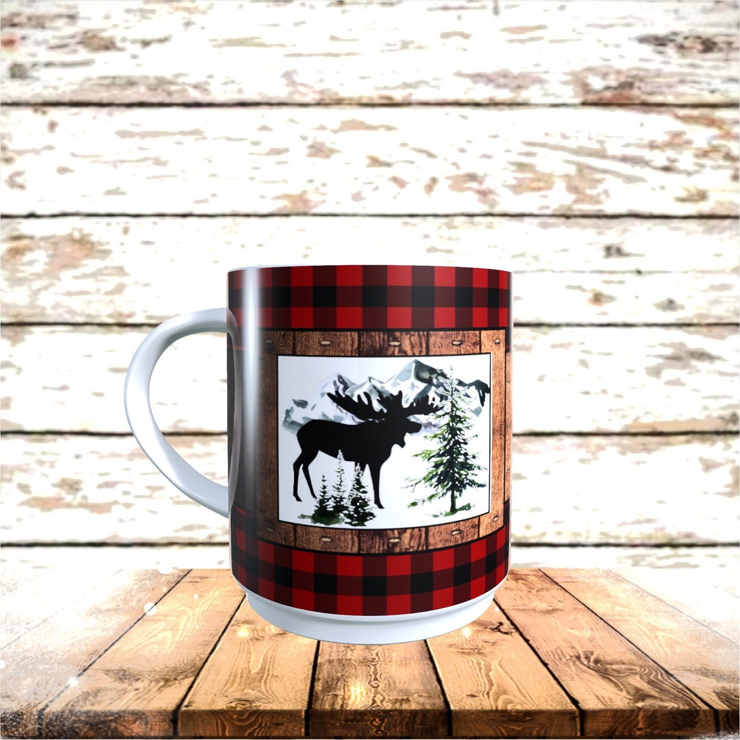 Moose & Buffalo Plaid Mug/cup Design, Moose Mug, Rustic Mug Design ...
