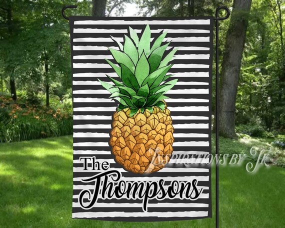 Pineapple & Black Stripes Garden Flag Design Ready to - Etsy
