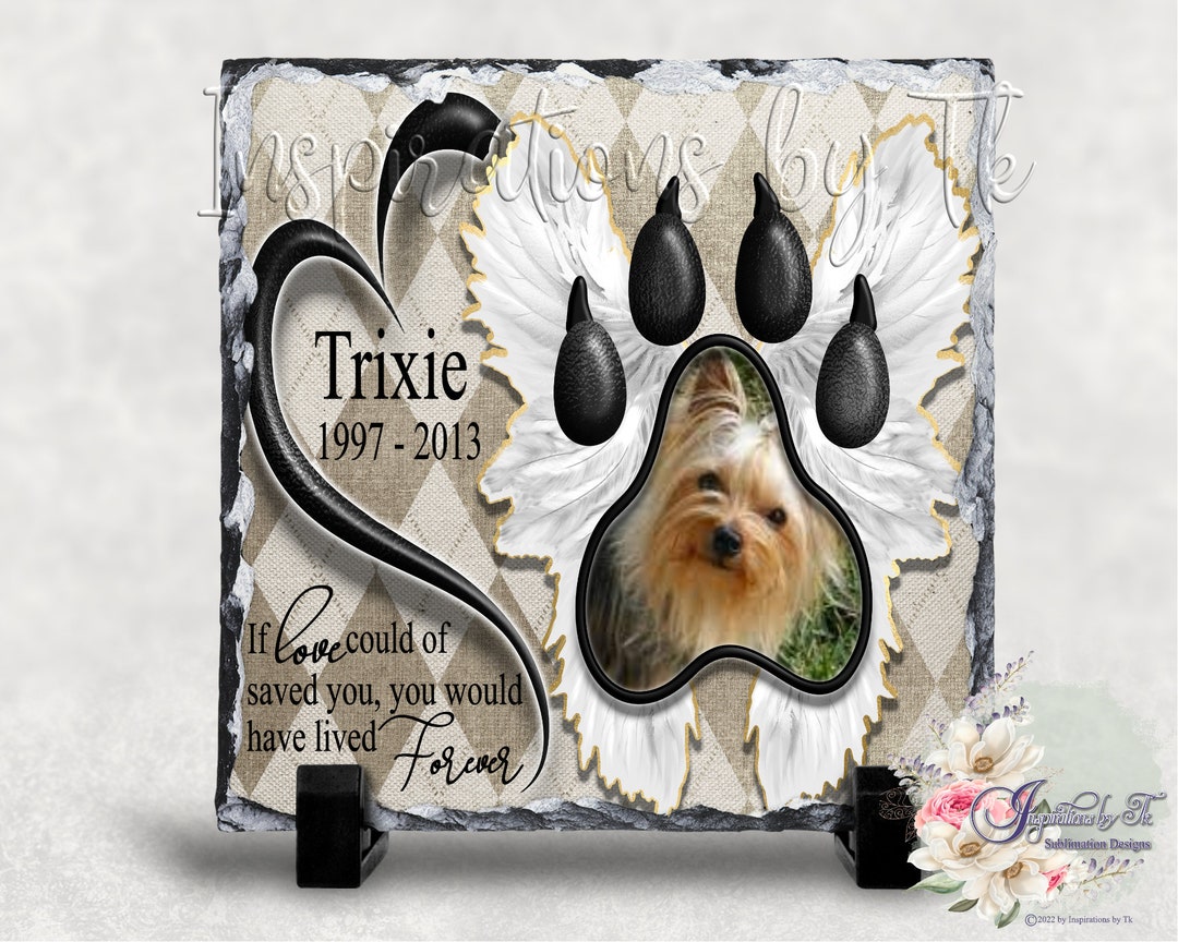 Pet Paw Print Memorial Slate Design, Linen & Diamonds 7.8x7.8 Beautiful ...