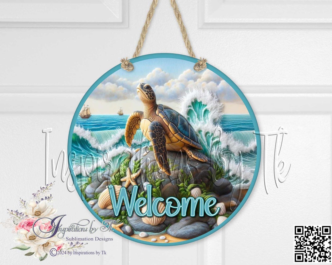 Sea Turtle Welcome Design, Beach Scene Door Hanger Design, Ocean Design ...