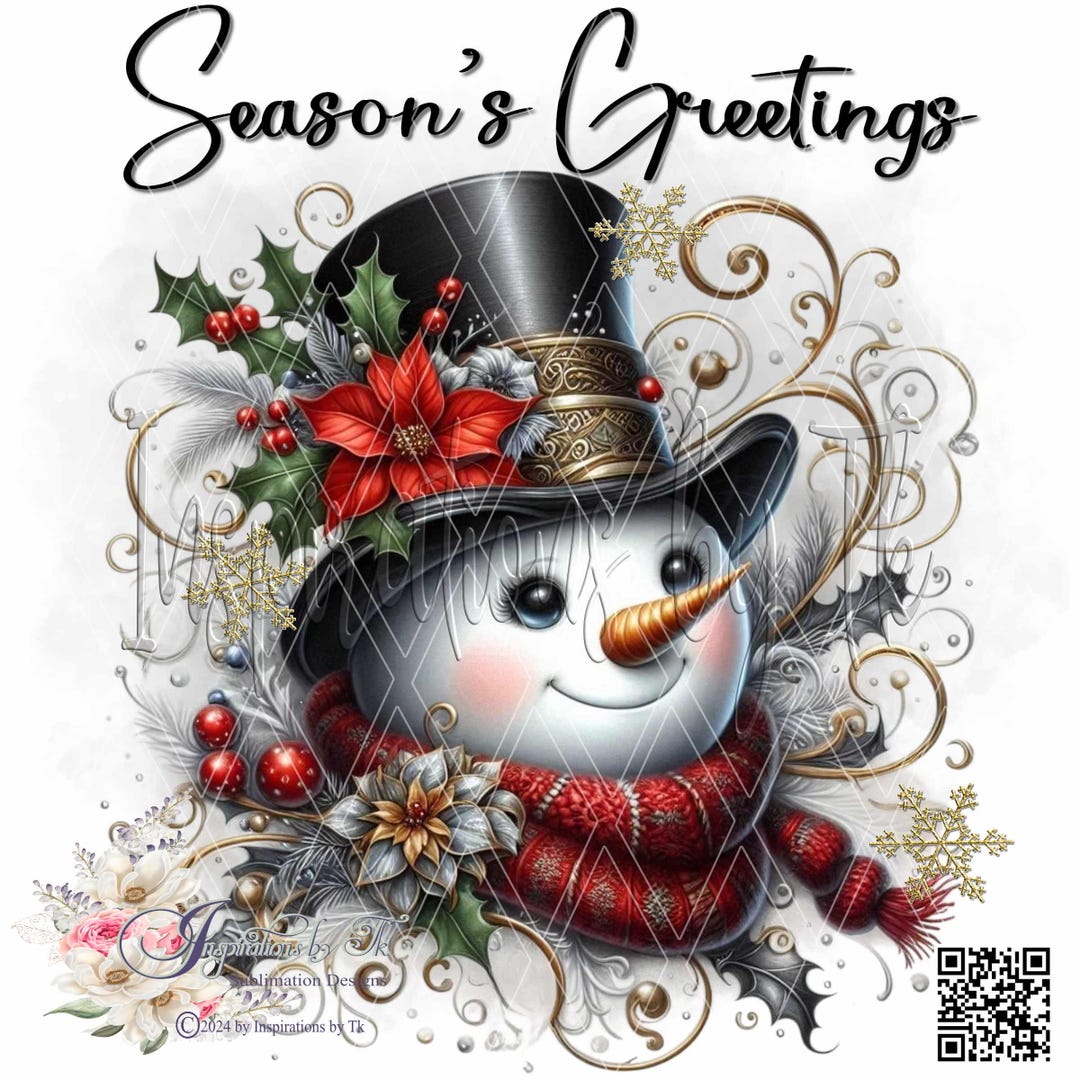 Christmas Snowman "season's Greetings" Design, Elegant Snowman, Snow ...