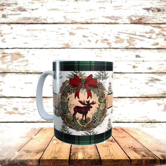 Dark Green Plaid & Moose Mug/cup Design Moose Design - Etsy