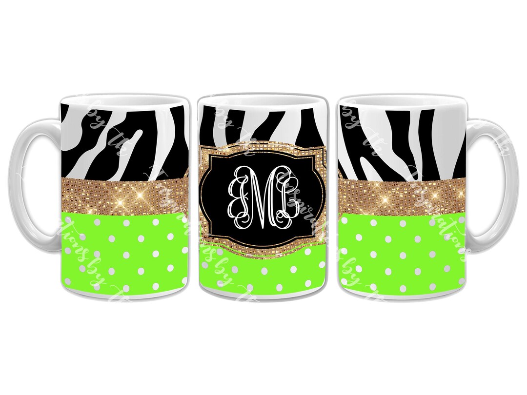 Neon Green & Black, Zebra Print and Dots Coffee Cup/mug Design ...