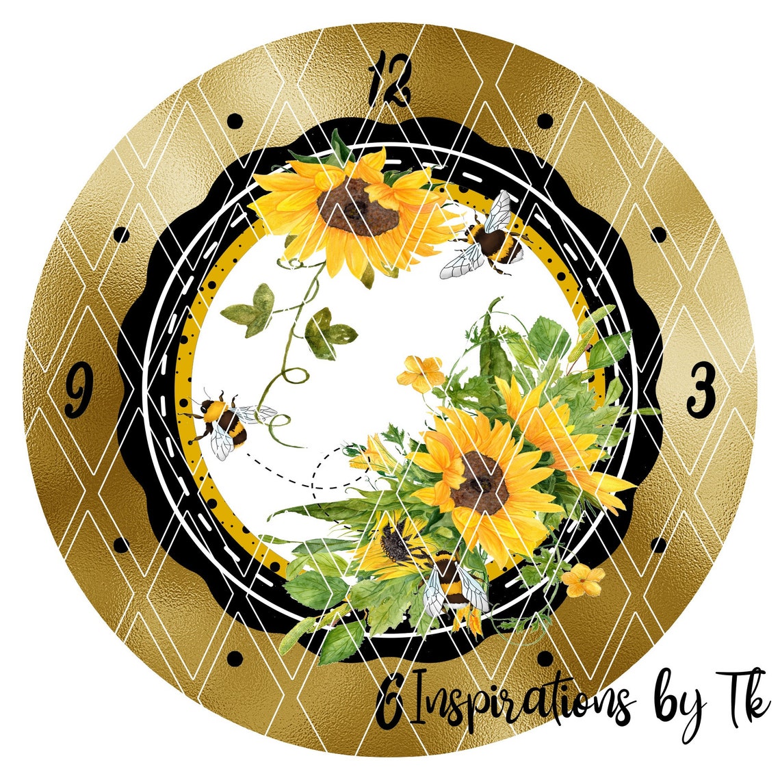Bees & Sunflowers 12 Round Clock Face Design Bee | Etsy