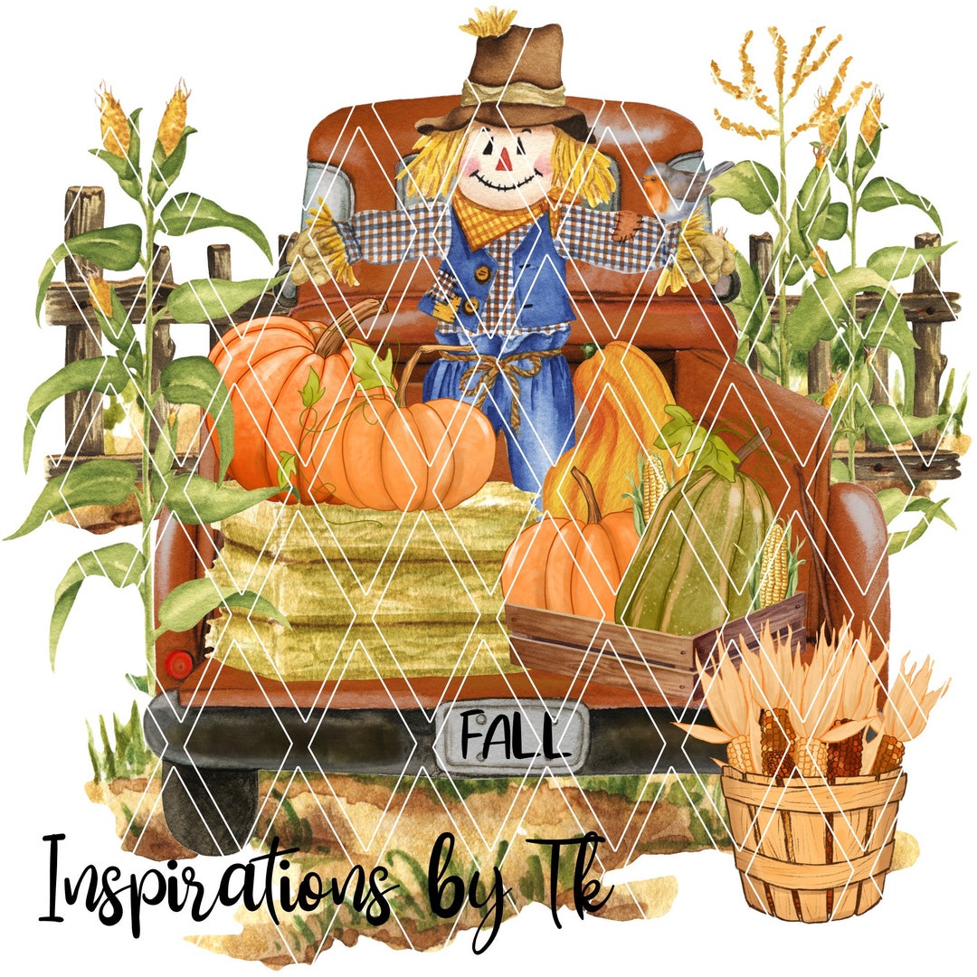 Happy Fall Scarecrow & Truck Design, 12 X 12 Fall Design, Autumn ...
