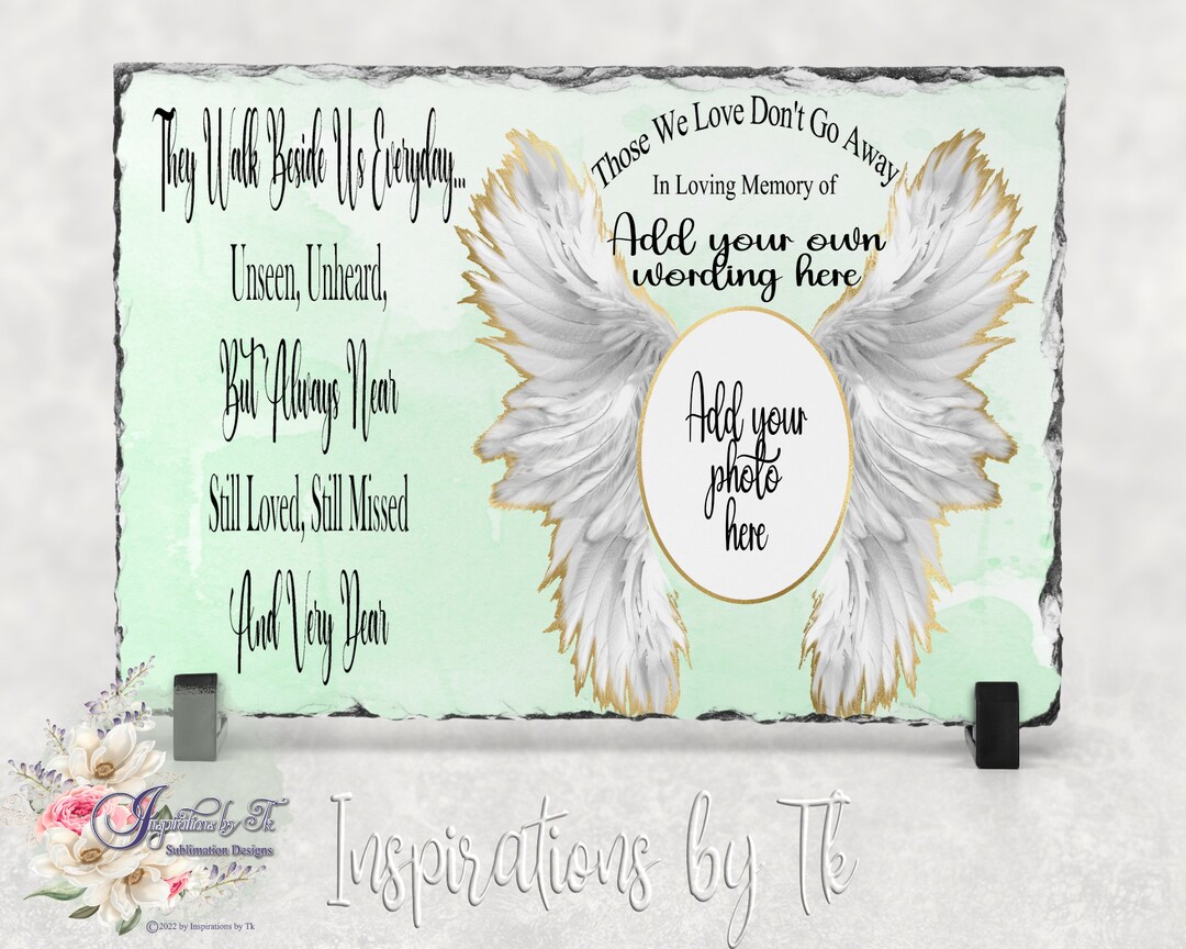 Angel Wings Memorial Slate Design, Green 7.8x11.8 Beautiful Tribute ...