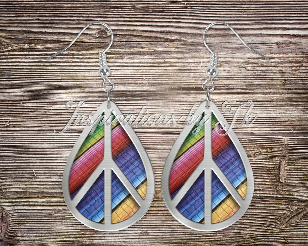 Stainless Peace Sign and Serape Teardrop Earring Design, Digital Design ...