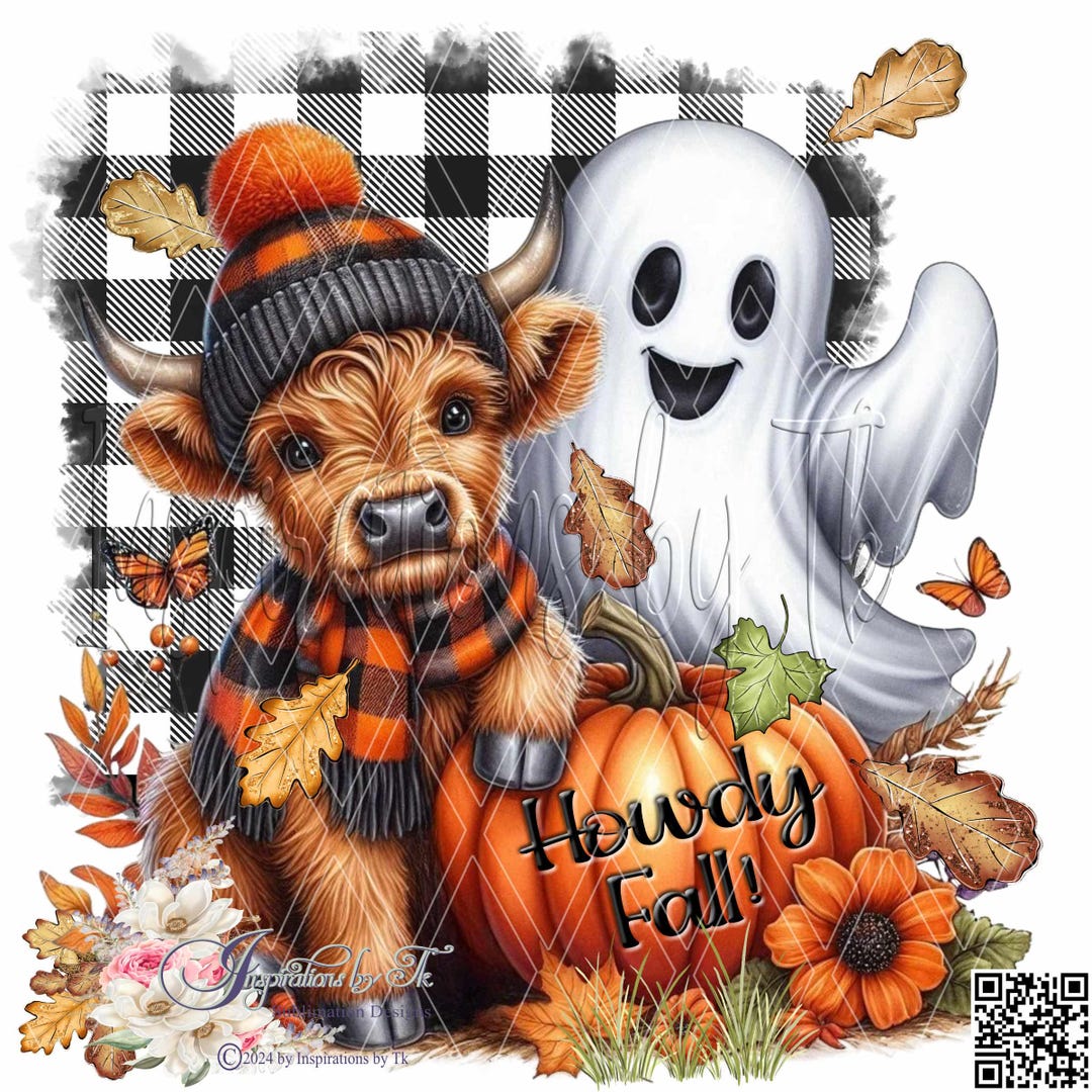 Adorable Highland Cow & Ghost Howdy Fall Design, Whimsical Autumn, Fall ...
