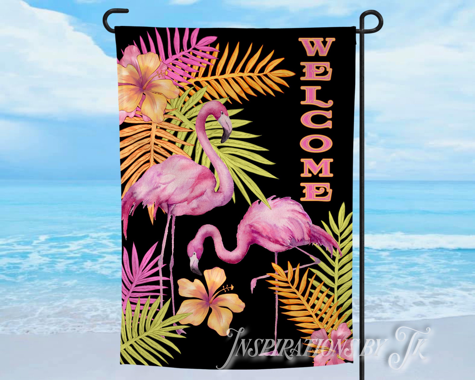 Flamingo Floral Welcome Garden Flag Design Flamingo Flag - Etsy