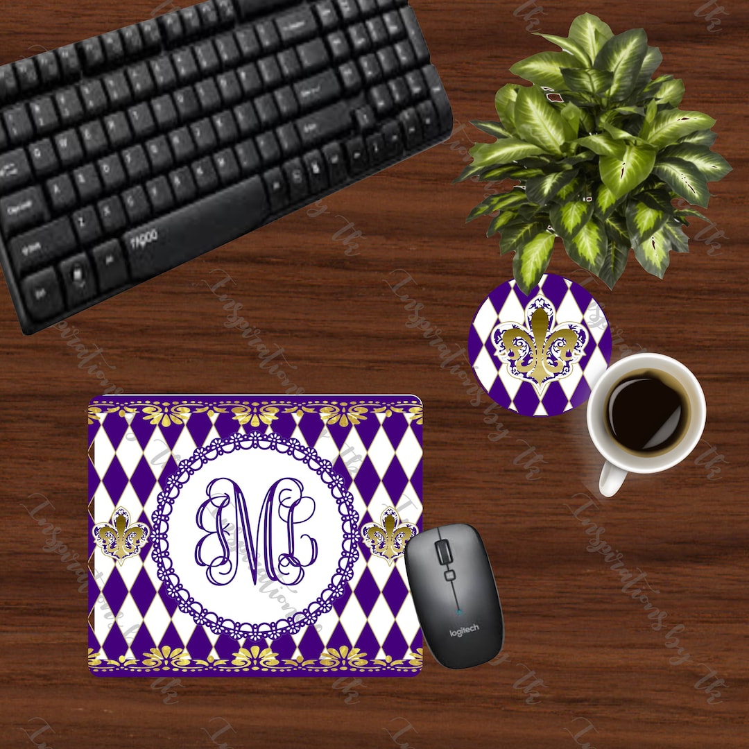 Harlequin LSU Colors With Fleur De Lis Mouse Pad and Coaster Set Design ...