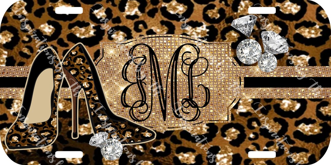Cheetah Glam, Cheetah Print With Diamonds & High Heels License Plate ...