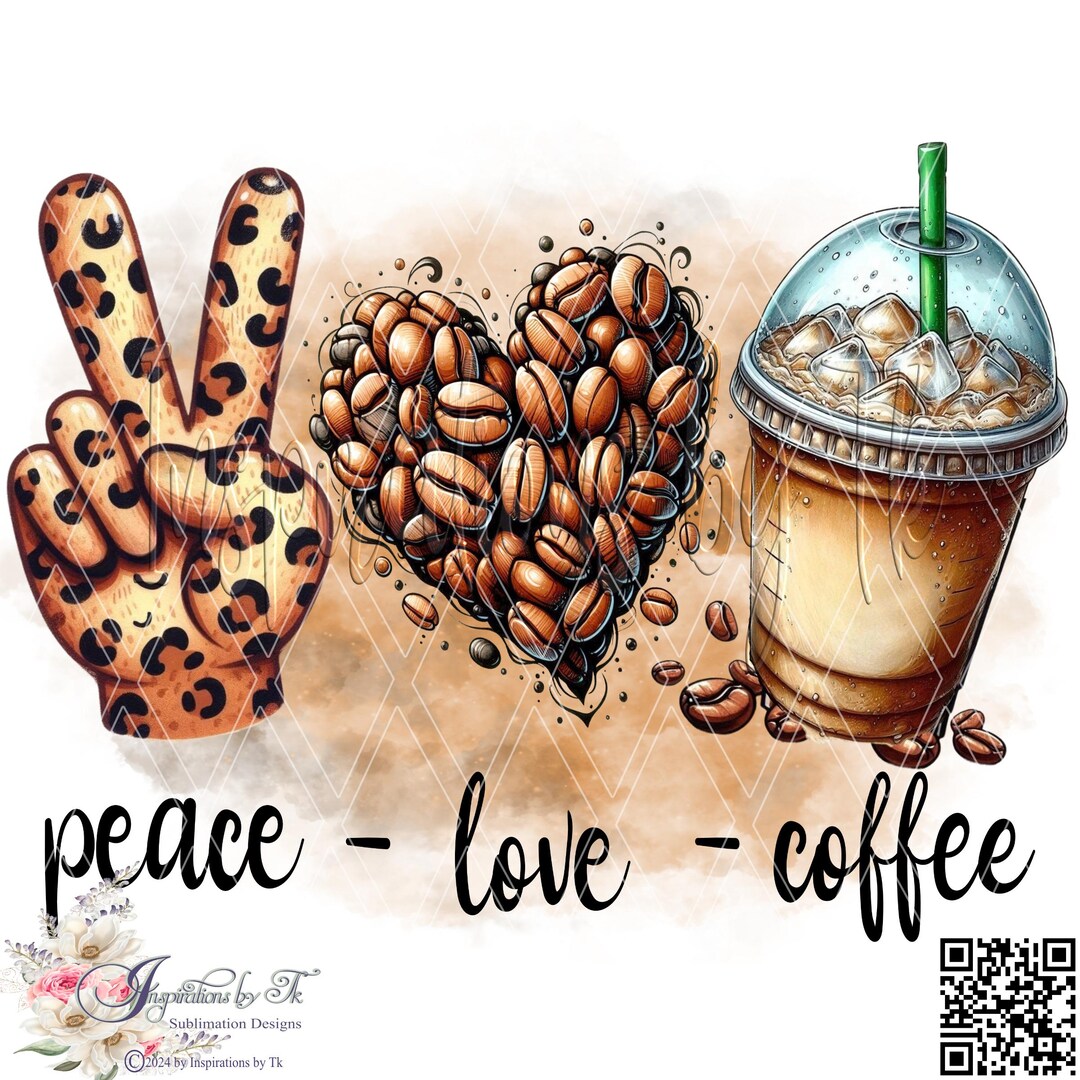 Peace Love Coffee Design, Whimsical Coffee Design, Leopard Print ...