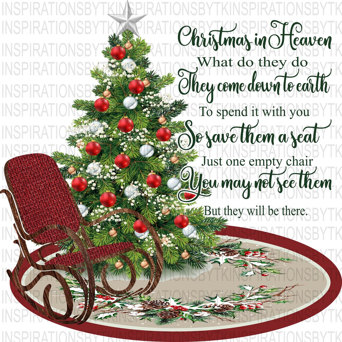 Christmas in Heaven 2 Design, Empty Rocking Chair & Christmas Tree 13 X ...