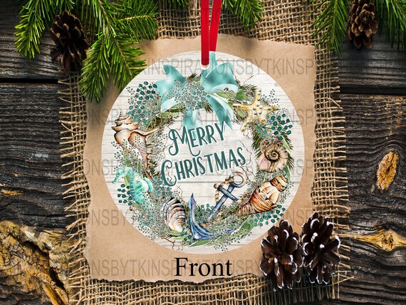 Sea Shell Wreath Merry Christmas Ornament Design Beach Merry - Etsy