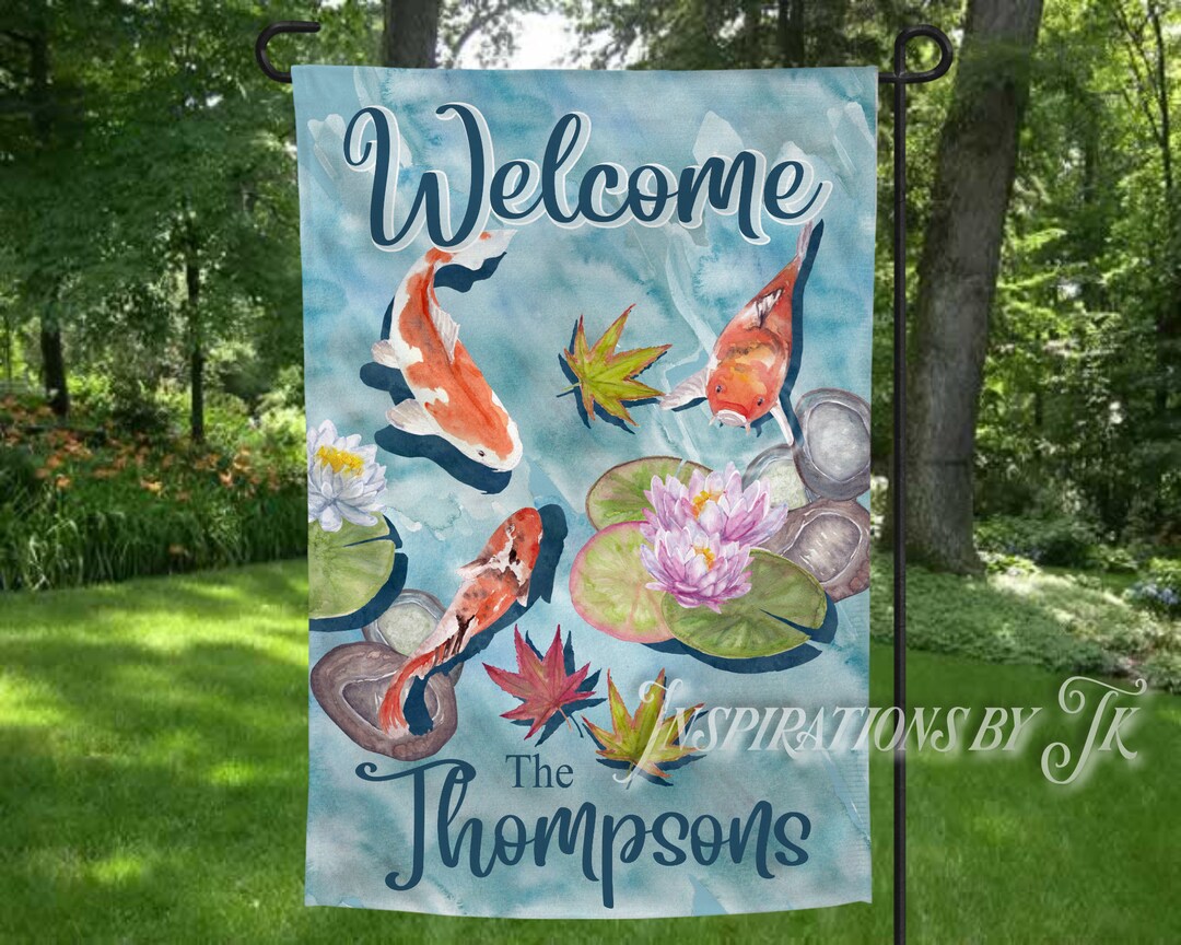 Koi Pond Welcome Garden Flag Design, Pond Design, Koi Design, Water ...