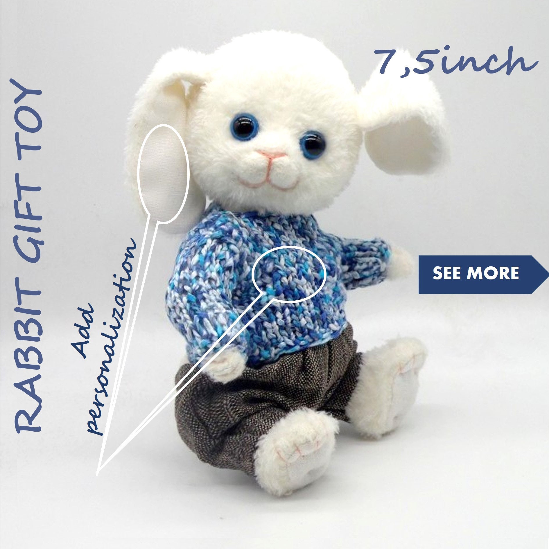 White rabbit plush Rabbit toys Bunny toys Bunny plush Handmade | Etsy