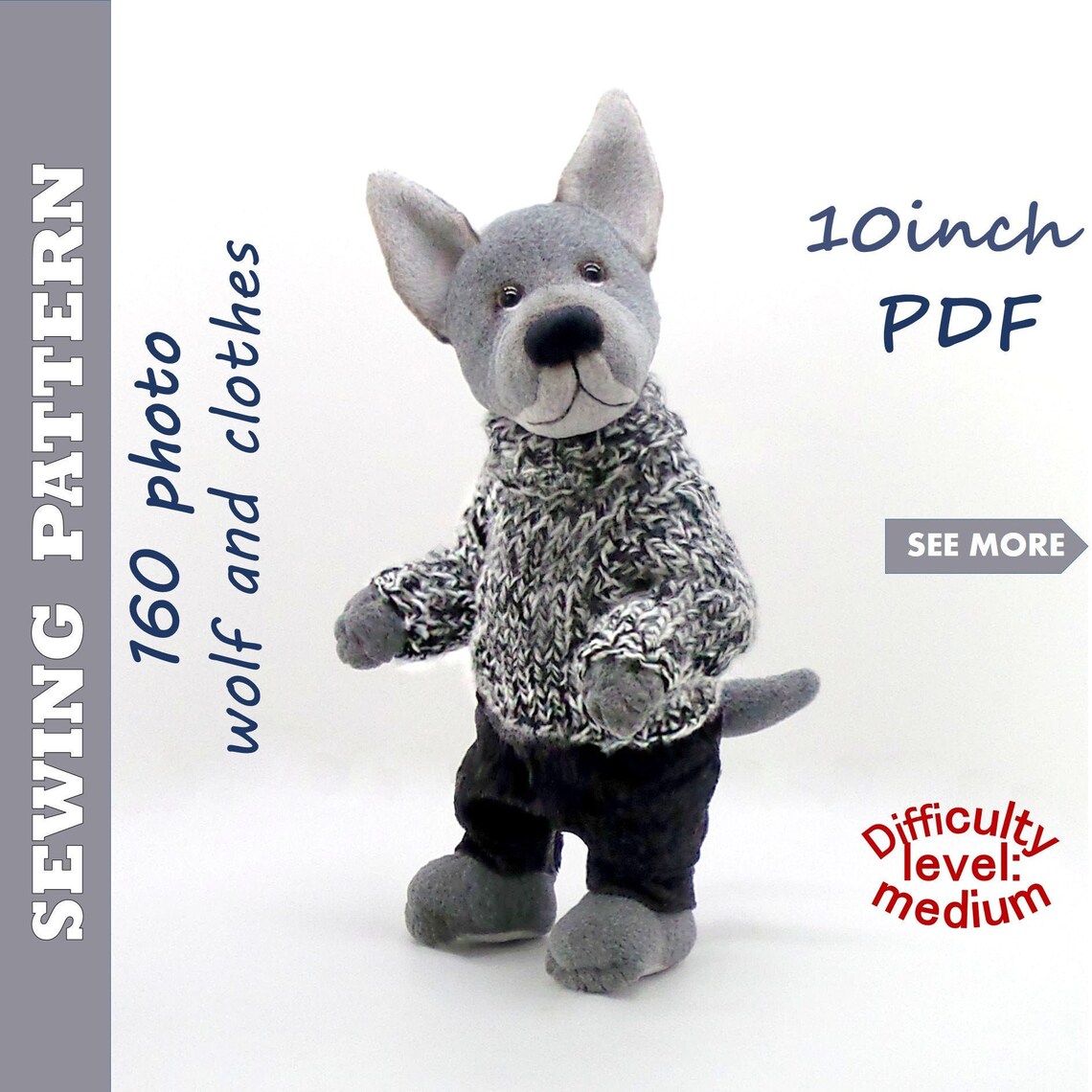 Grey Wolf plush pattern Stuffed animal sewing patterns Pdf | Etsy