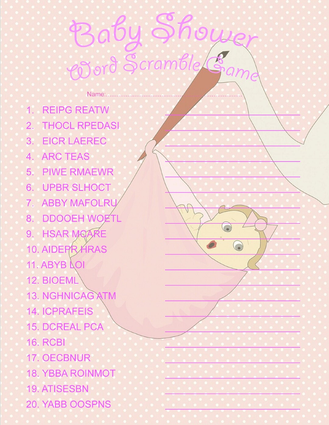 Baby Girl Word Scramble Baby Shower Game - Etsy