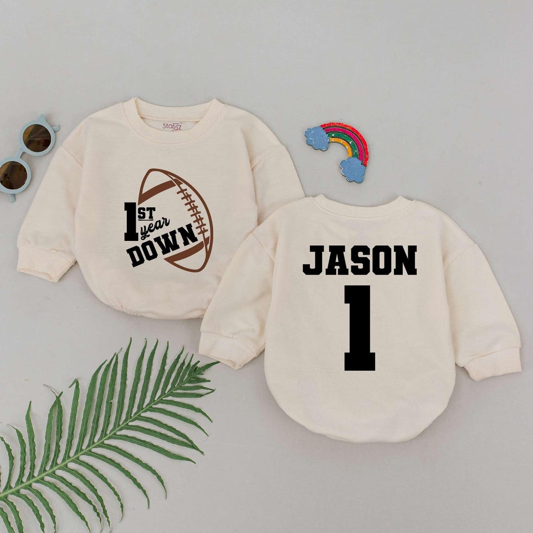 Personalized 1st Year Down Birthday Romper, Football First Birthday ...