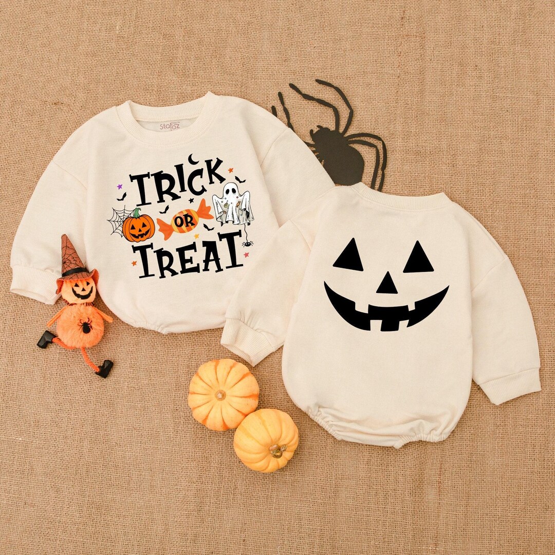 Trick and Treat Halloween Baby Clothes, First Halloween Outfit, Bubble ...