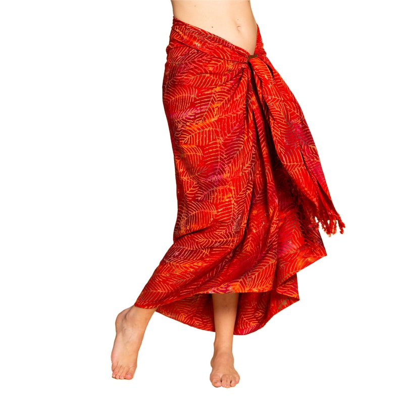 SARONG Batik Design 100% Natural Viscose Opaque Unique in Orange Tones ...