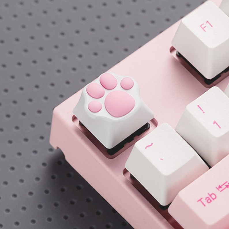 Cute Cat Keycaps White and Pink Glitter Paw Keycap Set Resin - Etsy