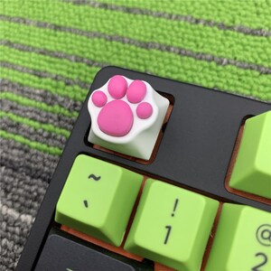 Cute Cat Keycaps, White and Pink Glitter Paw Keycap Set, Resin Artisan ...