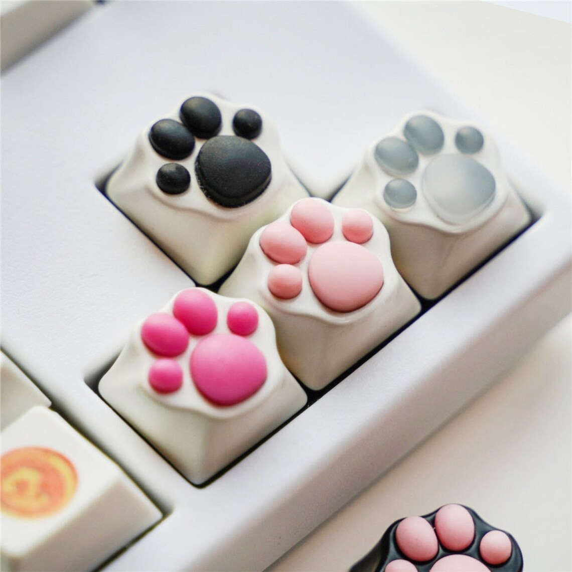 Cute Cat Keycaps White and Pink Glitter Paw Keycap Set Resin - Etsy