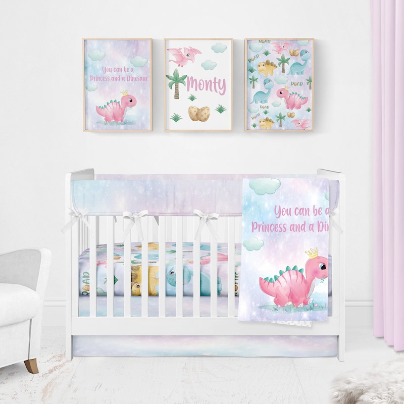 Girl Dinosaur Crib Bedding - Etsy