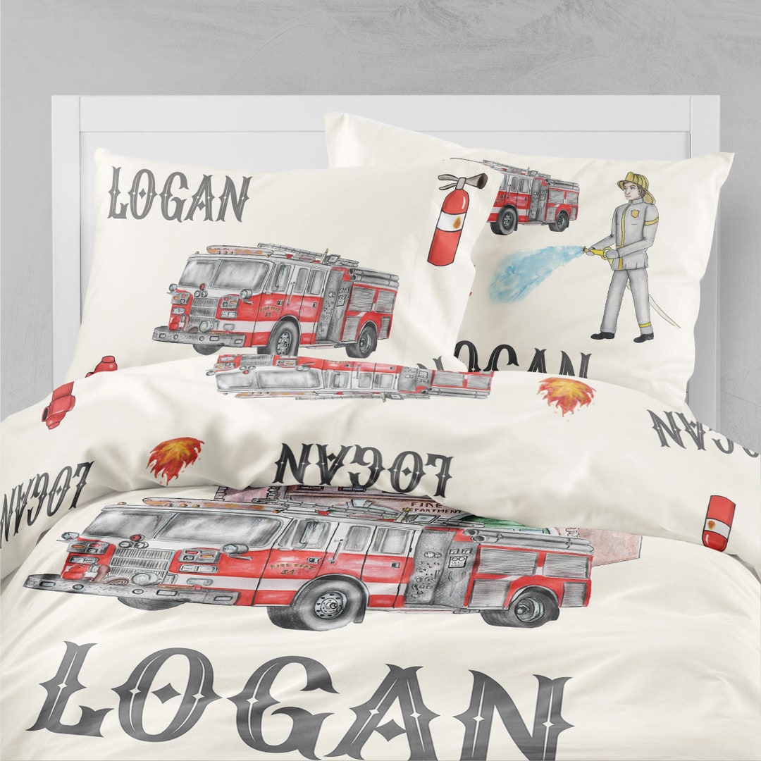 Personalized Fire Truck Bedding Set: Organic Cotton Duvet Cover - Etsy