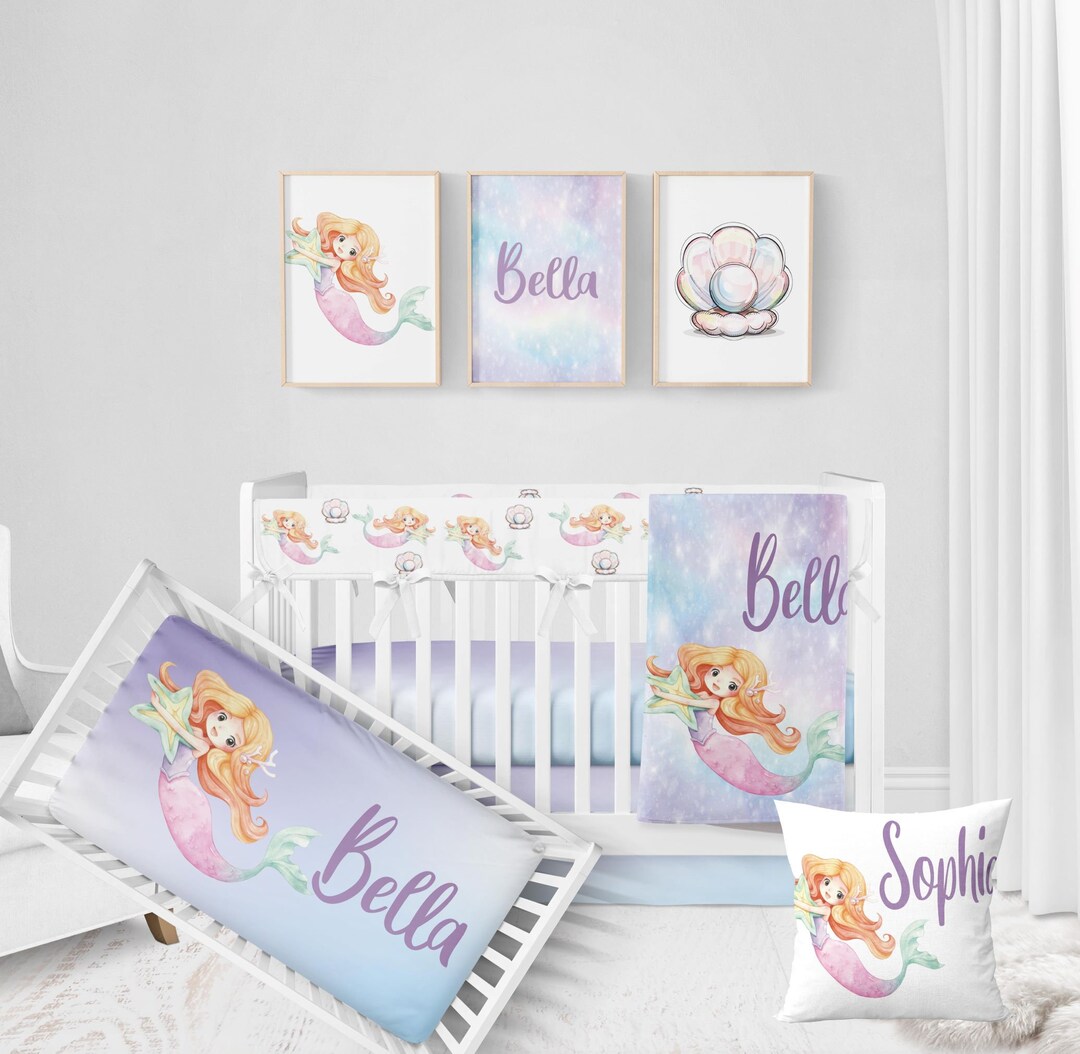 Mermaid Crib Bedding Set, Baby Girl Crib Bedding, Seashell Crib Bedding ...