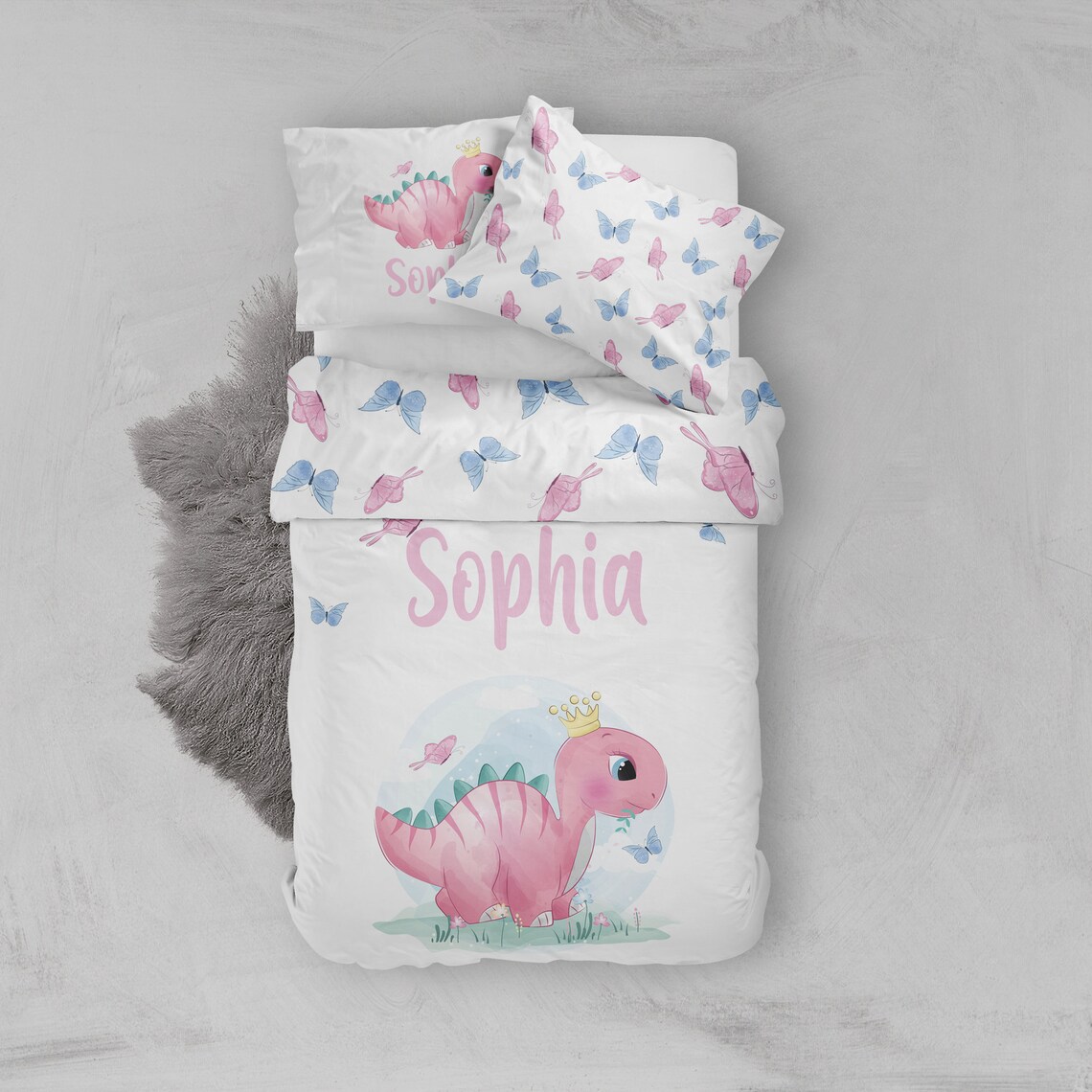 Dinosaur Twin Bedding Set Girl Twin Bedding Set Dino Girl | Etsy