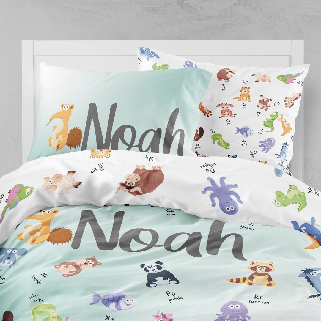 Alphabet Duvet Cover Set, Personalized Bedding, Learning Alphabet, Boys ...