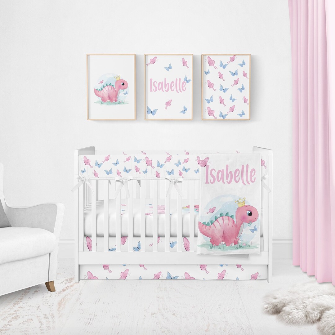 Dinosaur Organic Cotton Girl Nursery Bedding, Dinosaur Crib Bedding ...