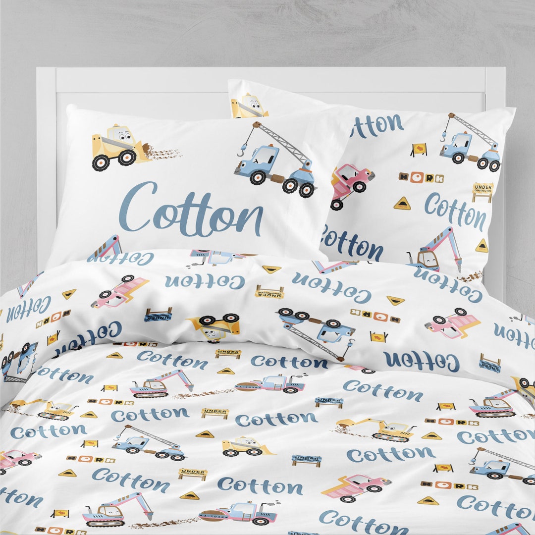 Construction Duvet Cover Set, Personalized Bedding, Construction Trucks ...