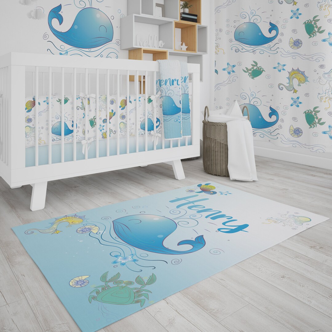 Whale Room Rug, Baby Boy Nursery, Custom Rug, Under the Sea Nursery Rug ...