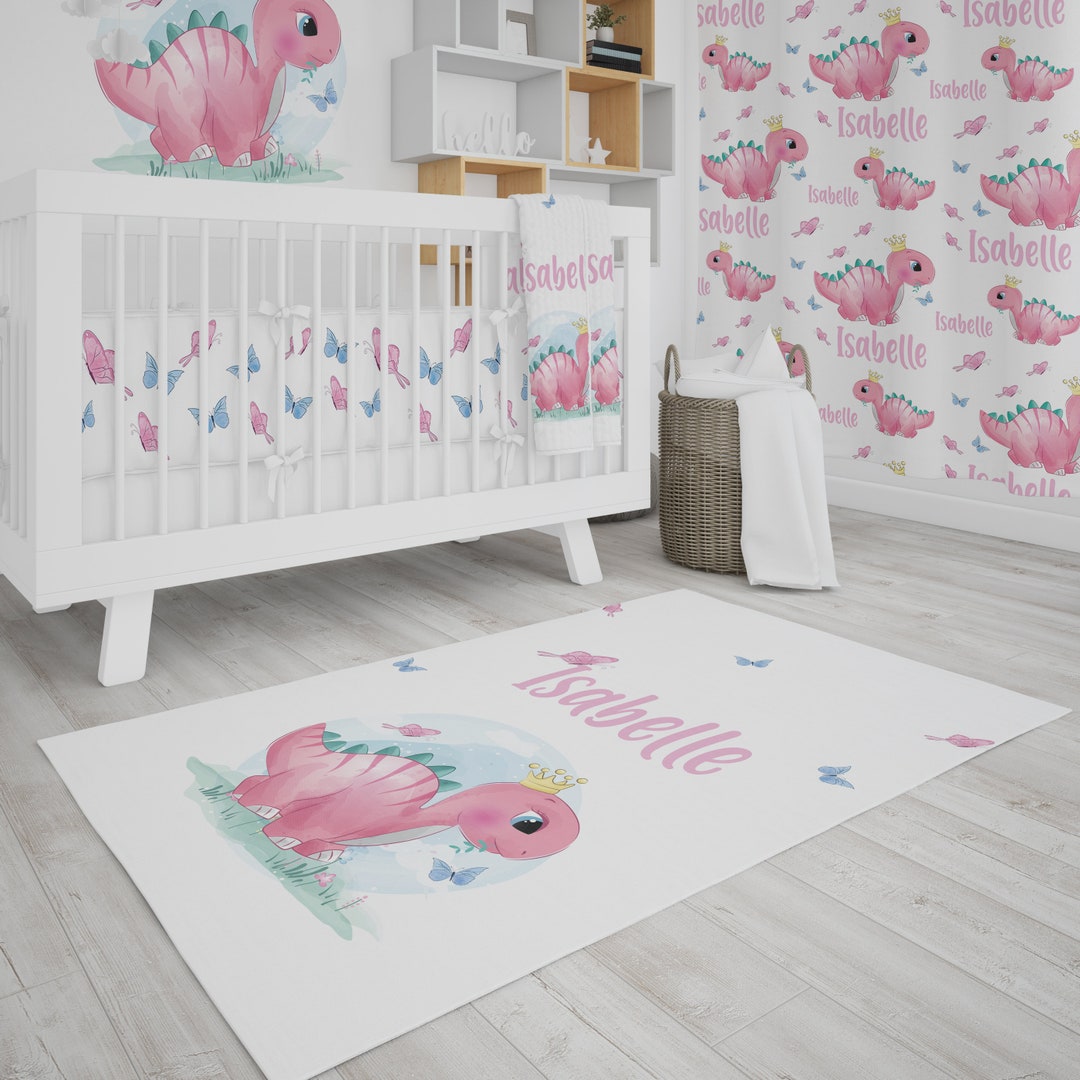 Dinosaur Girl Room Rug, Baby Girl Nursery Rug, Custom Dinosaur Rug ...