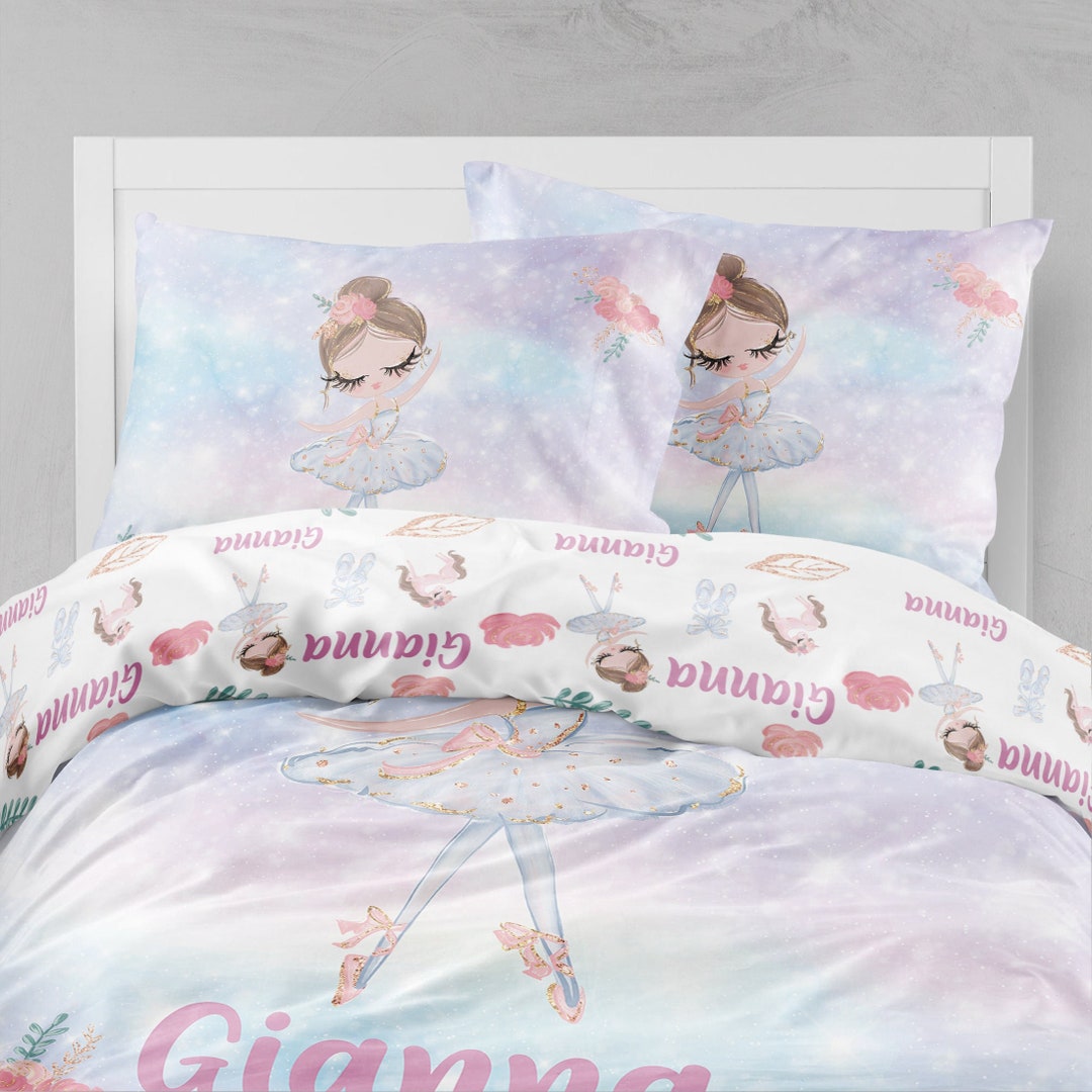 Ballerina Bedding Set, Pink Personalized Bed Cover, Ballerina Bedding ...
