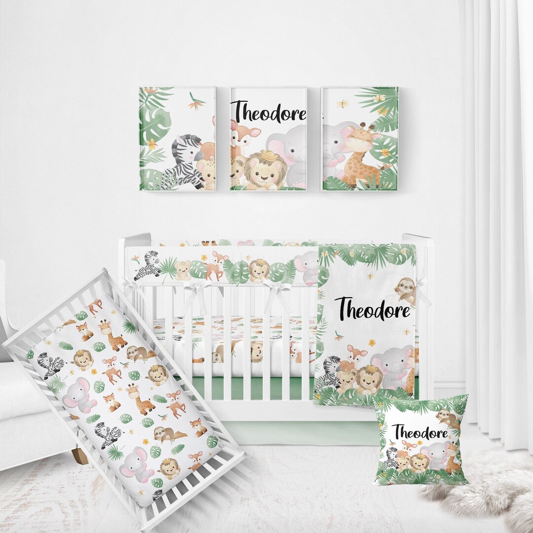 Personalized Safari Crib Bedding Set: Baby Animal Nursery Decor - Etsy