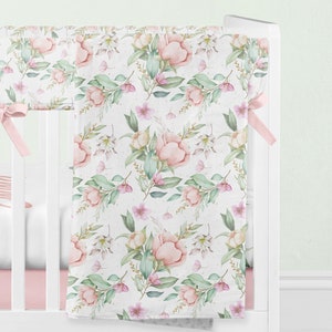 Floral Crib Bedding, Boho Baby Girl Nursery, Pink Baby Bedding, Dusty ...