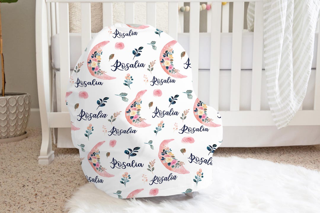 Pink Moon Car Seat Cover, Floral Moon Baby Cover, Boho Pink Car Seat ...