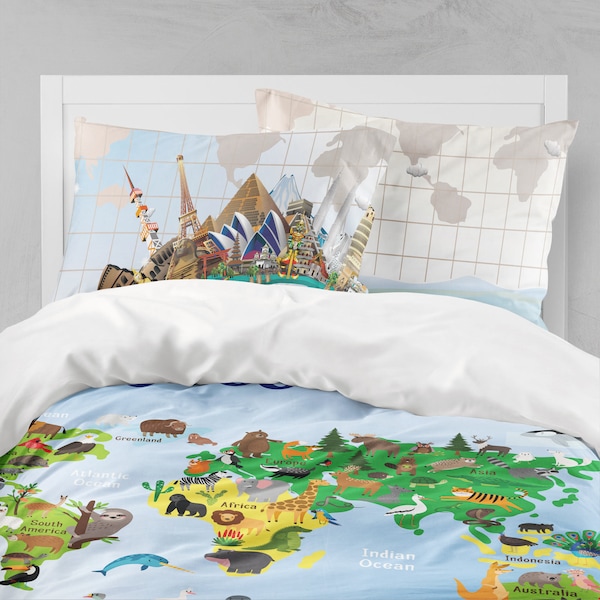 World Map Bedding Set - Etsy