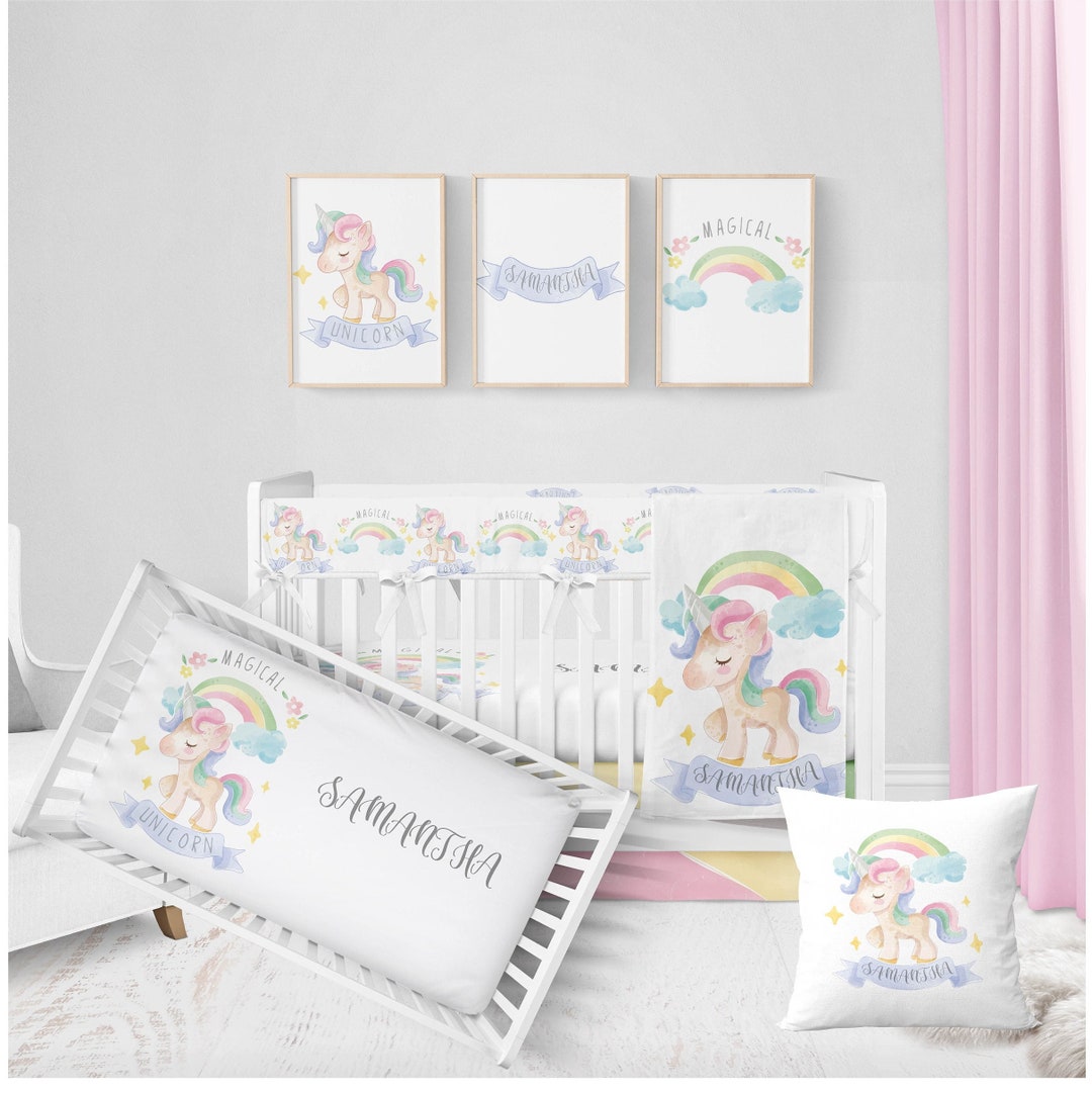 Unicorn Crib Bedding Set, Baby Girl Crib Bedding, Rainbow Crib Bedding ...