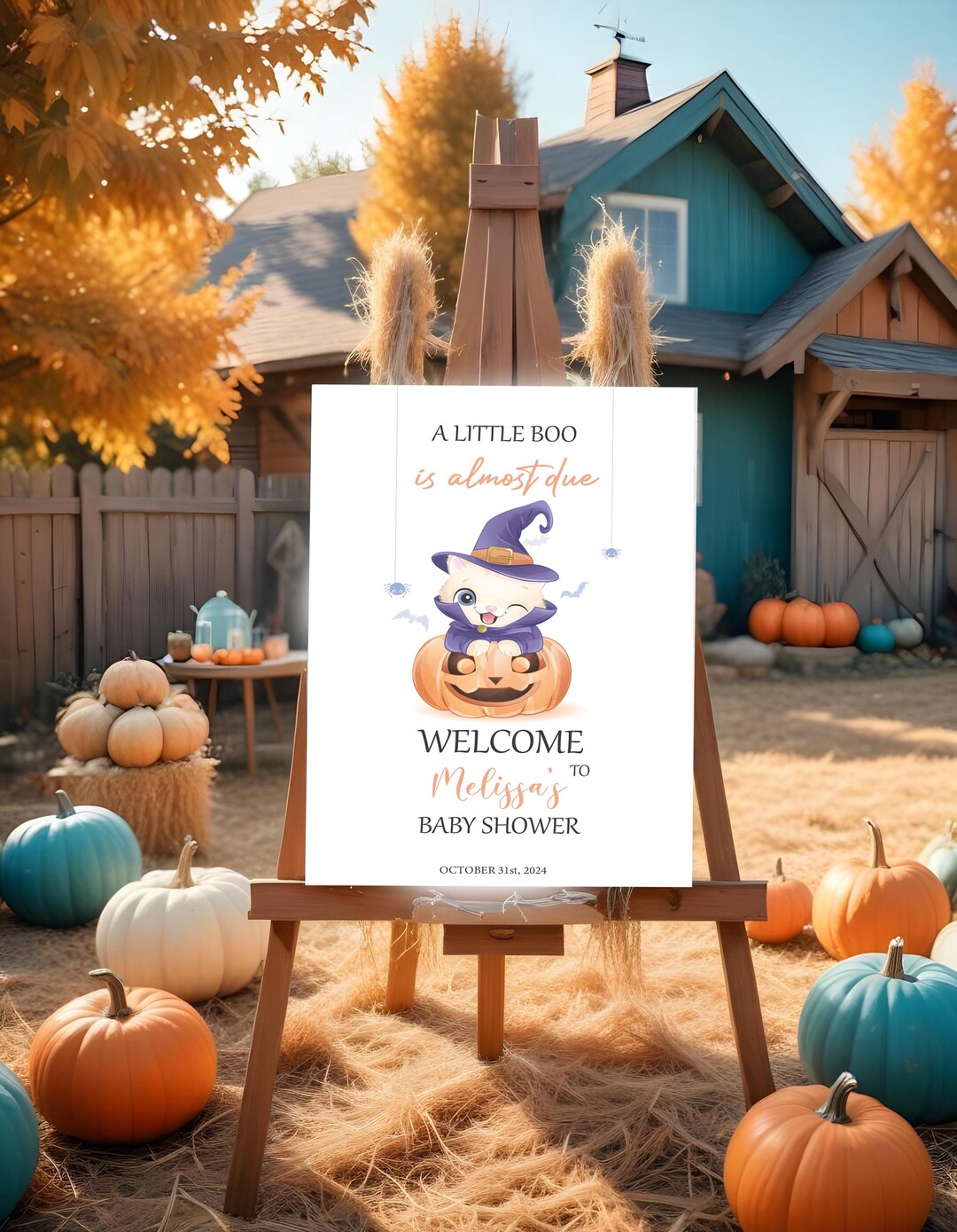 Halloween Baby Shower Welcome Sign: Little Boo Pumpkin Theme - Etsy