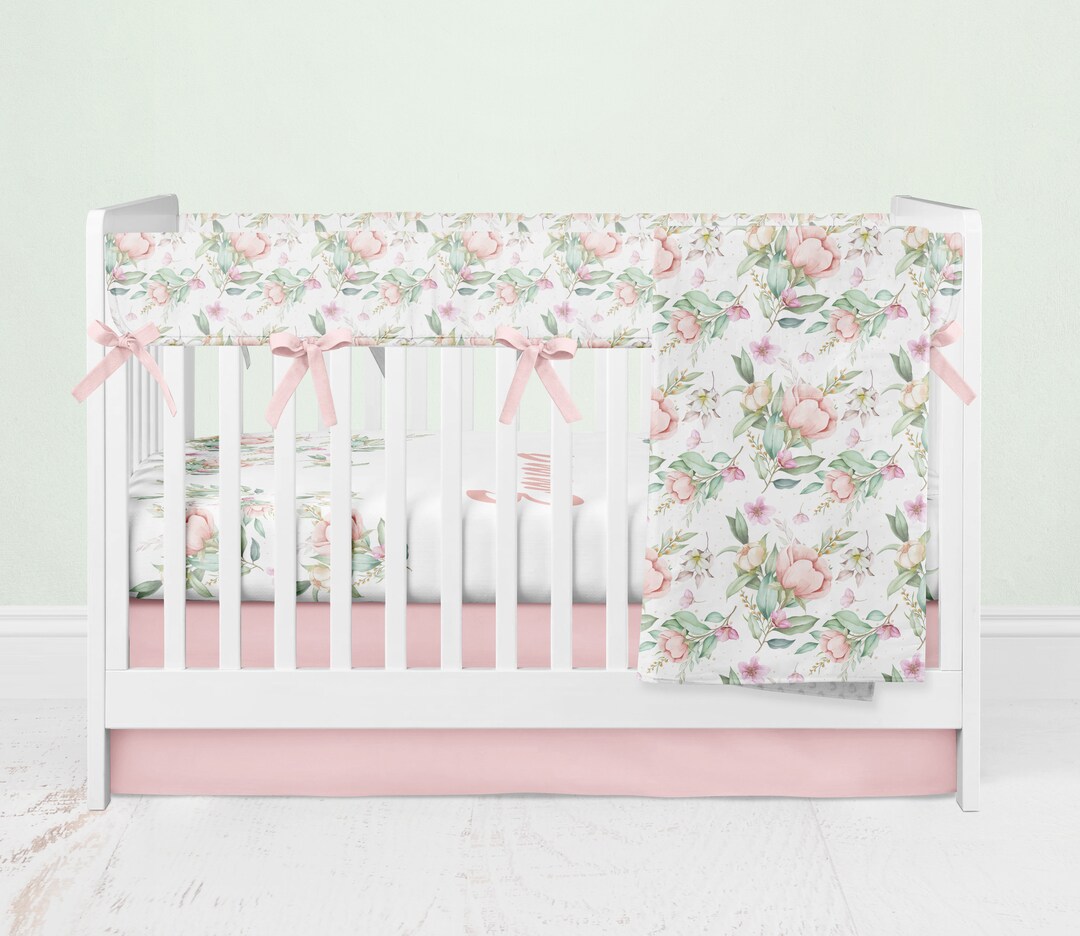Floral Crib Bedding, Boho Baby Girl Nursery, Pink Baby Bedding, Dusty ...