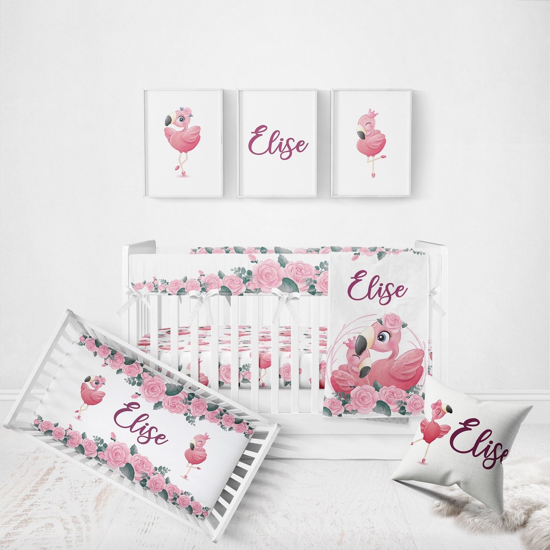 Flamingo Crib Bedding, Flamingo Baby Bedding Set, Flower Flamingo ...